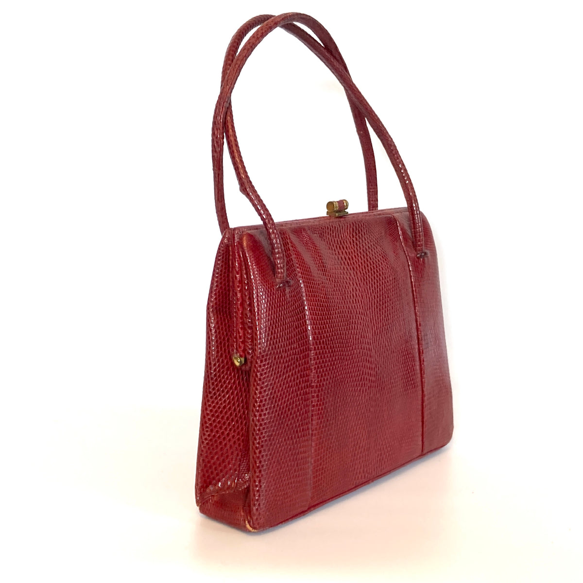 Vintage 60s/70s Rare Raspberry Red Lizard Skin Handbag w/ Coin Purse B ...