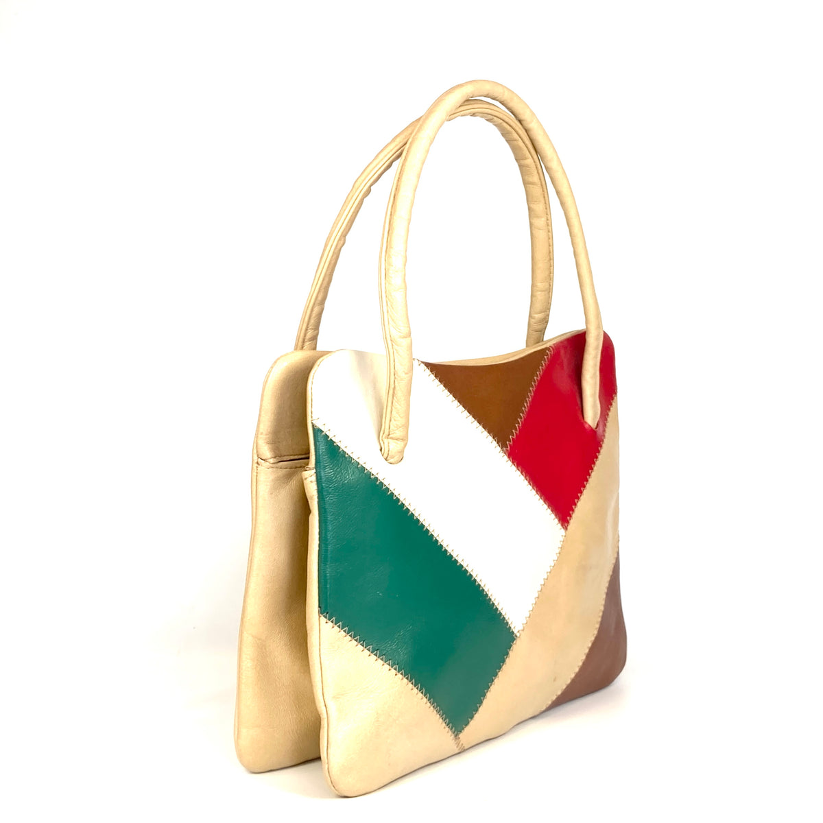 Vintage 60s/70s Tan/Red/Green/Cream/Brown Leather Patchwork Dolly Bag ...
