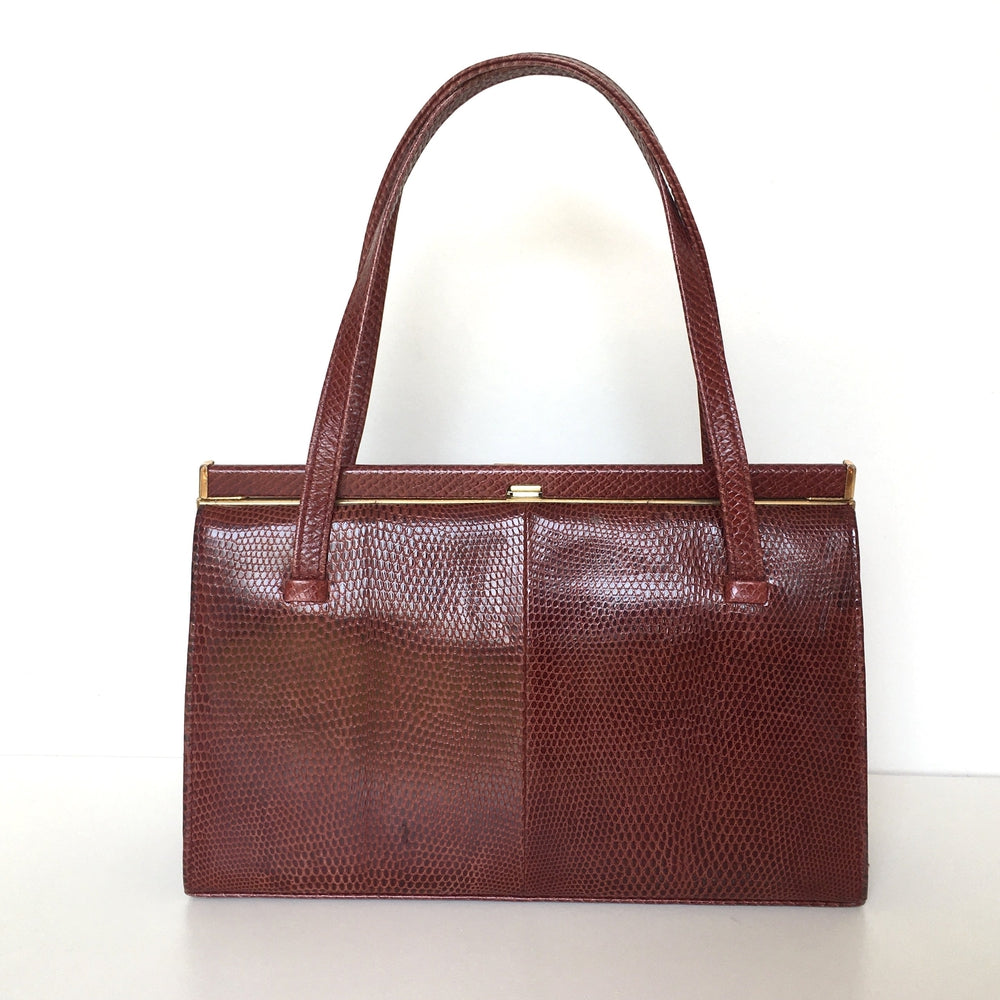 Vintage 60s red lizard skin Classic Ladylike bag with matching red liz ...